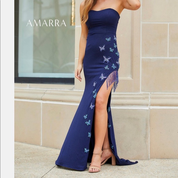 amarra | Dresses | Amarra Black Strapless Fringe Prom Dress | Poshmark